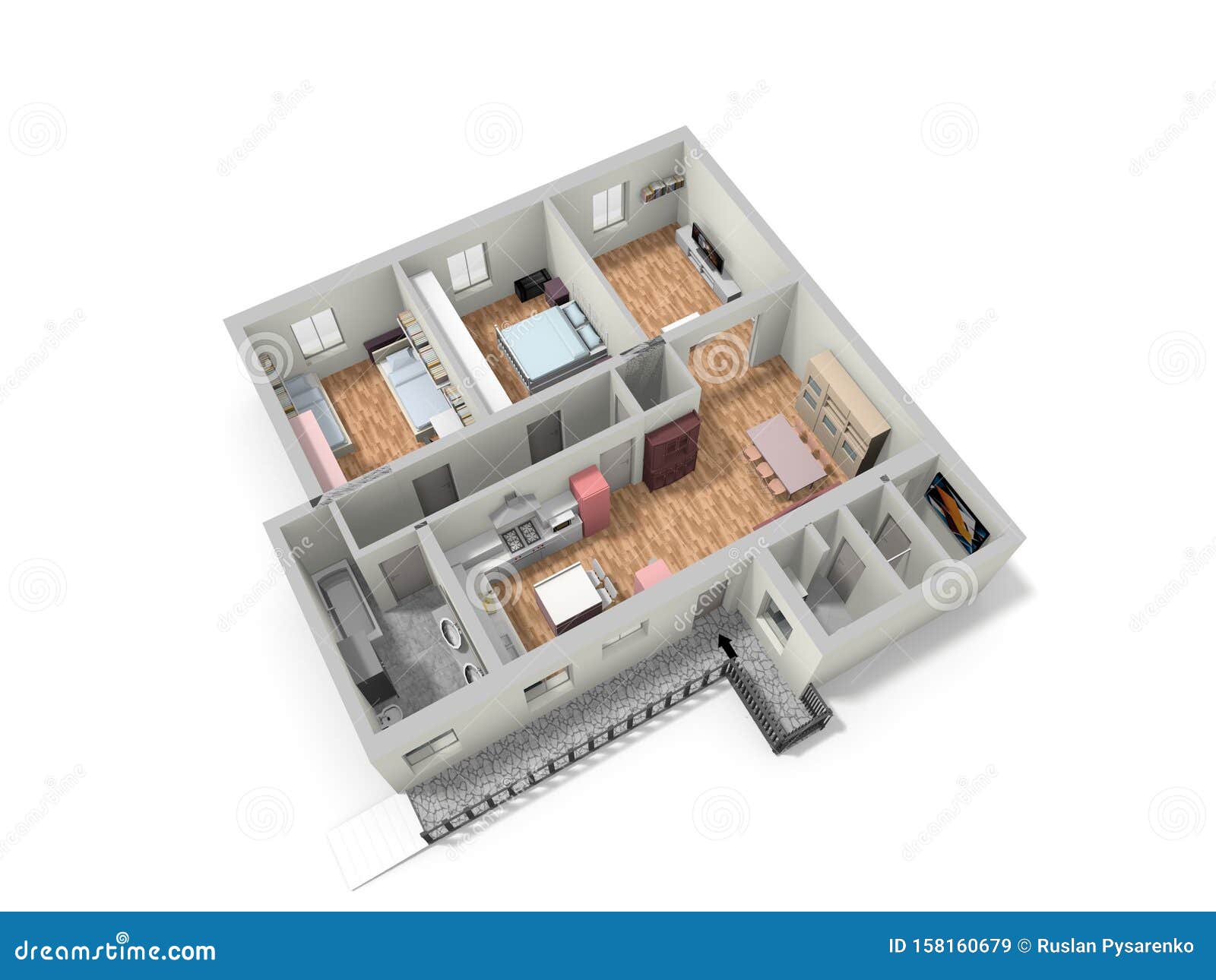 Floor Plan. Color Floor Plans 3d. 3D Illustration Floor Plan Stock ...