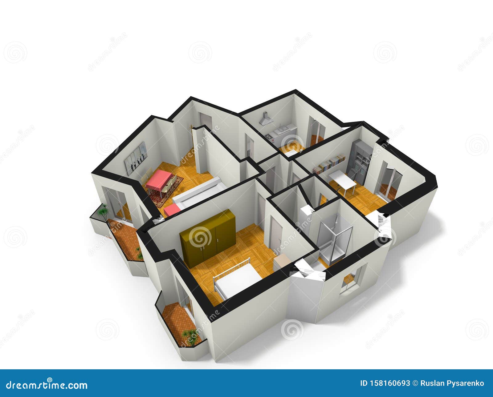Floor Plan. Color Floor Plans 3d. 3D Illustration Floor Plan Stock ...