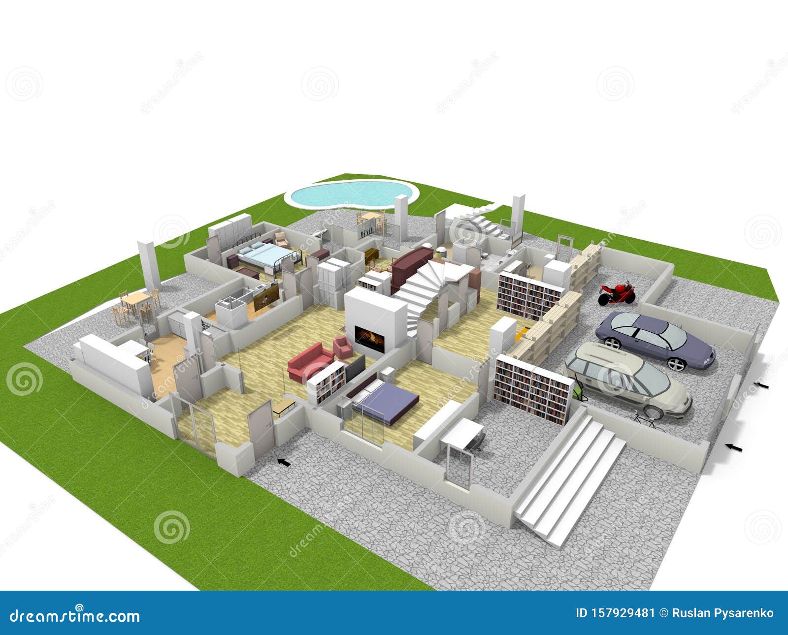 Floor Plan 3d. Color Floor Plan. Stock Illustration - Illustration of ...