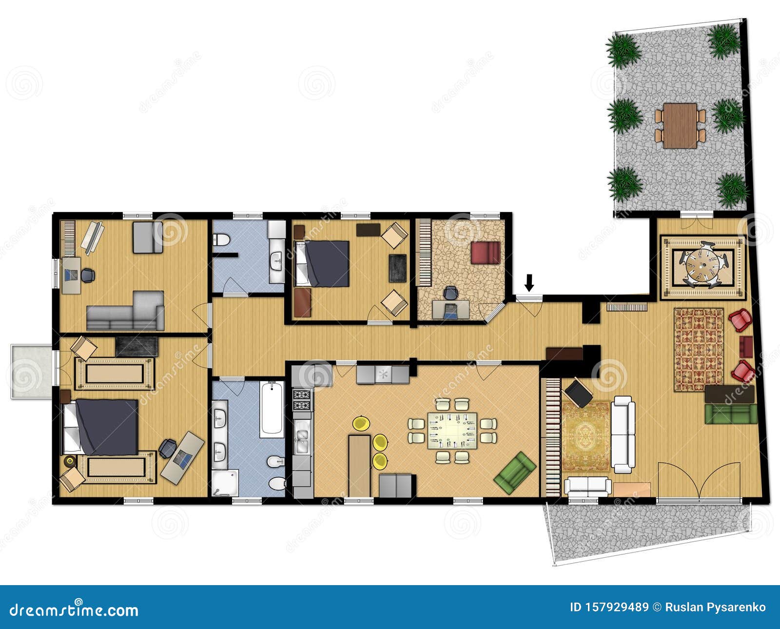 Floor Plan 3d. Color Floor Plan. Stock Illustration - Illustration of ...