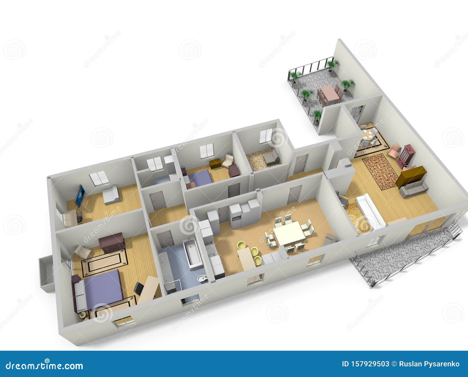 Floor Plan 3d. Color Floor Plan. Stock Illustration - Illustration of ...