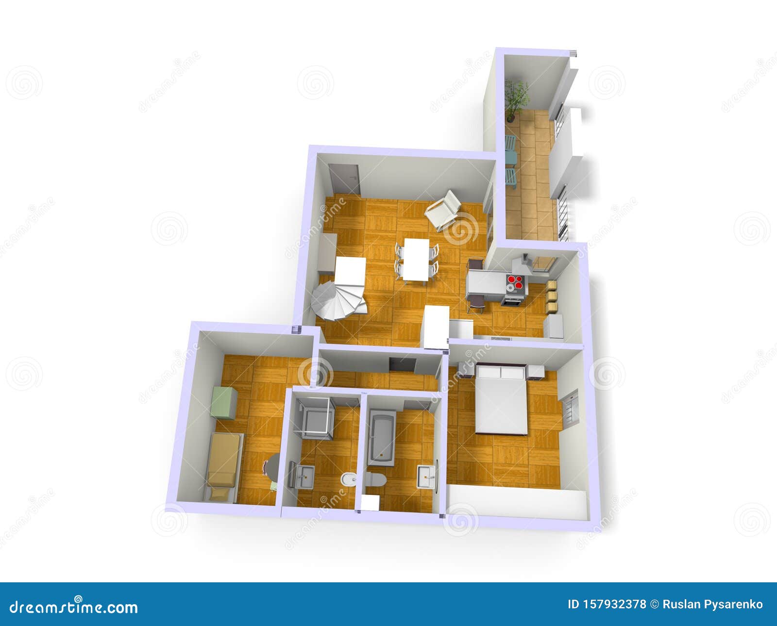 Floor Plan 3d. Color Floor Plan. Stock Illustration - Illustration of ...