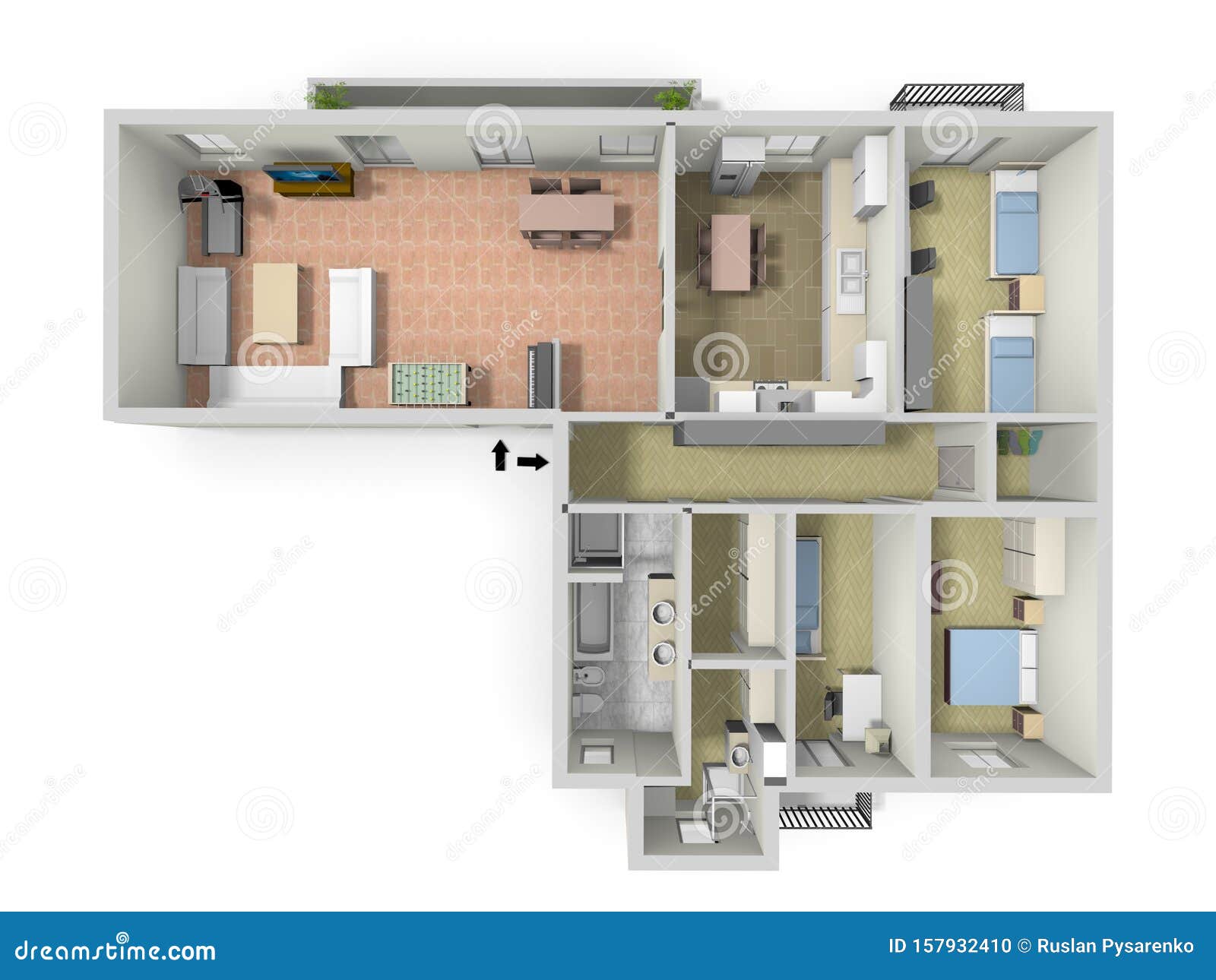 Floor Plan 3d. Color Floor Plan. Stock Illustration - Illustration of ...