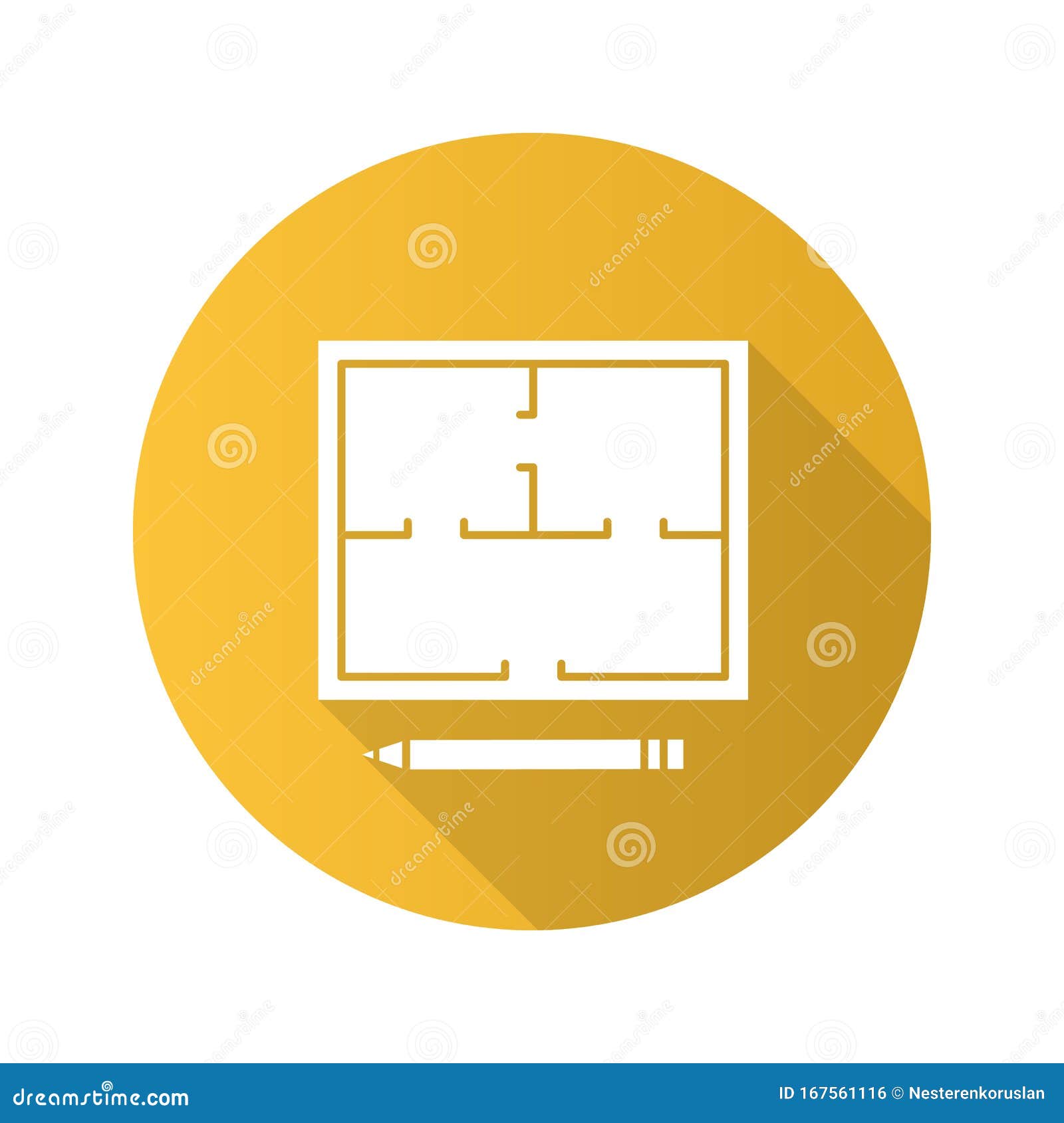 Floor Plan Flat Design Long Shadow Glyph Icon Stock Vector ...