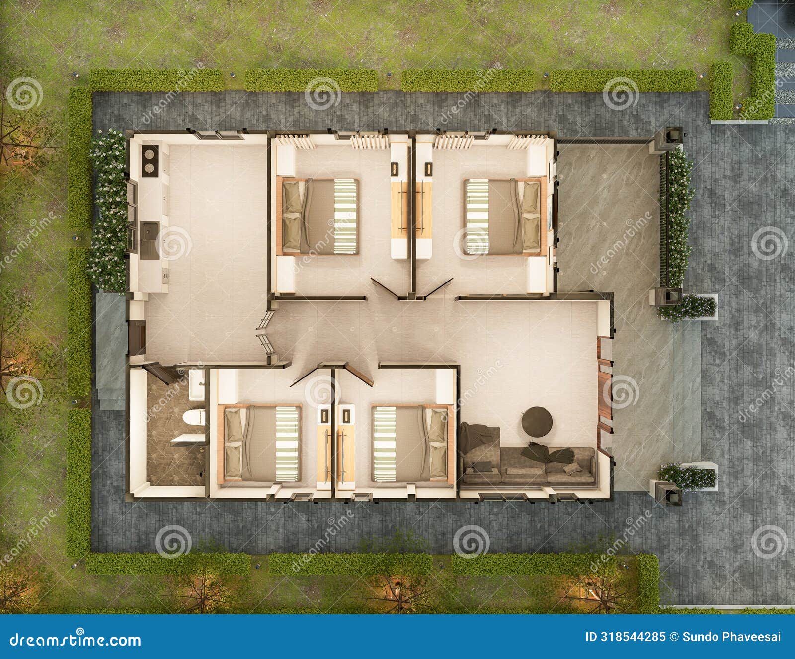 Floor Plan of a Home Top View 3D Illustration. Stock Illustration ...