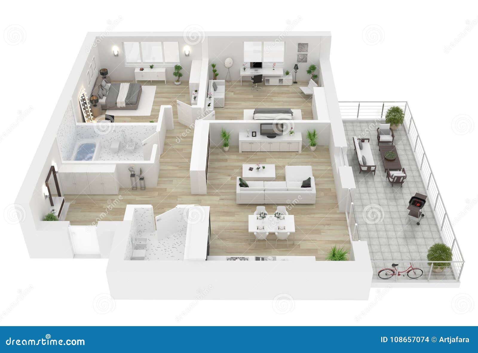House In Cut View With Detailed Interior And Furniture Cartoon Vector ...