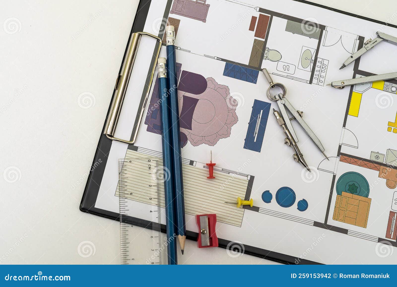 Floor Plan of a House with Work Tool on Desk Stock Photo - Image of ...