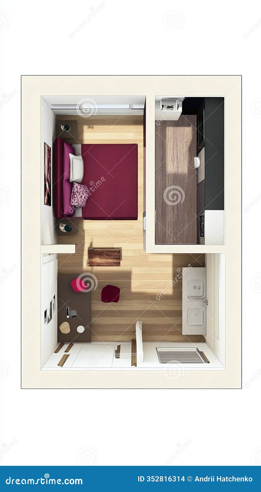 Floor Plan of a Modern Studio Apartment with Creative Use of Small ...