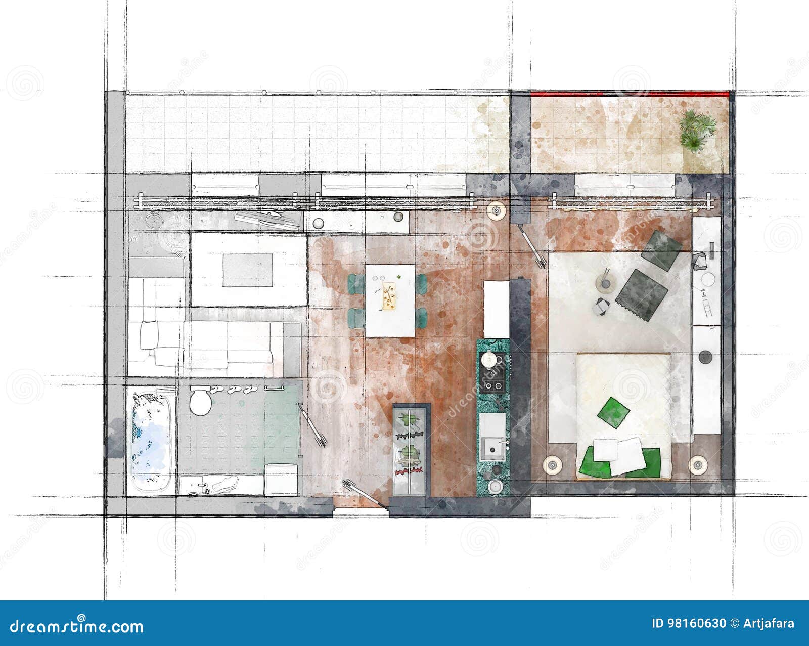Floor plan sketch stock illustration. Illustration of background - 98160630