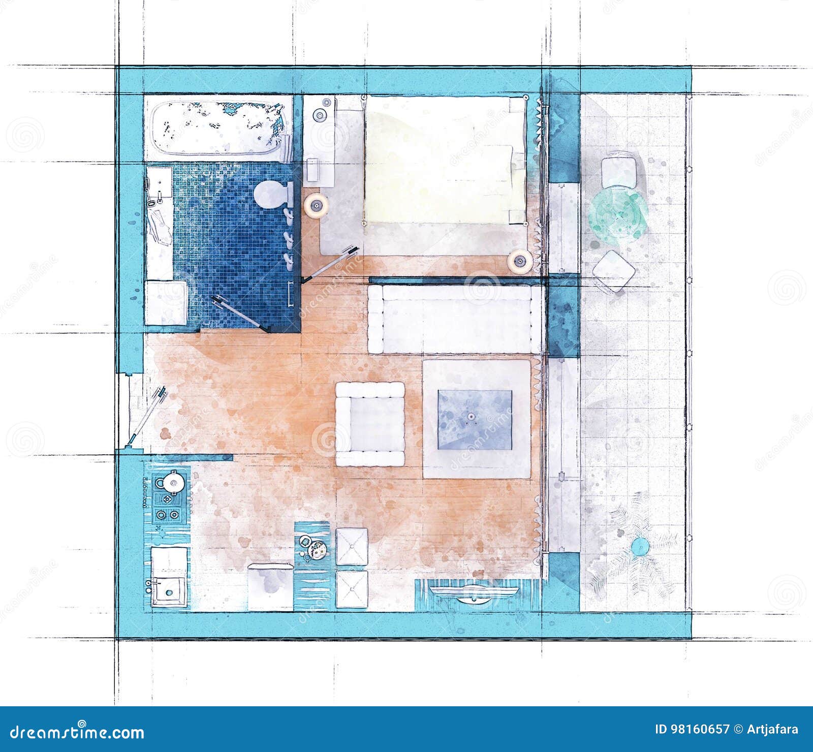 Floor plan sketch stock illustration. Illustration of color - 98160657