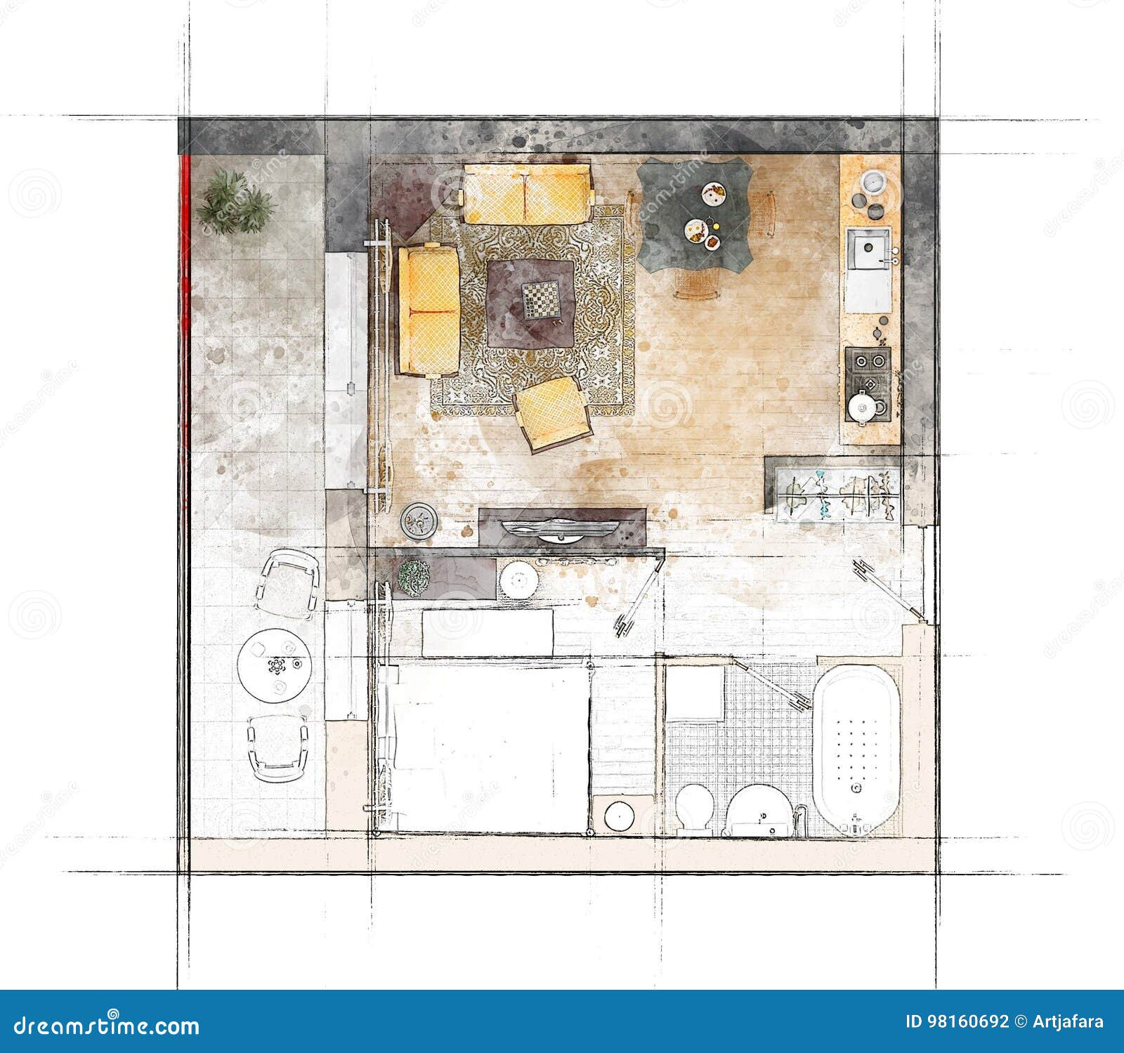 Floor plan sketch stock illustration. Illustration of hand - 98160692