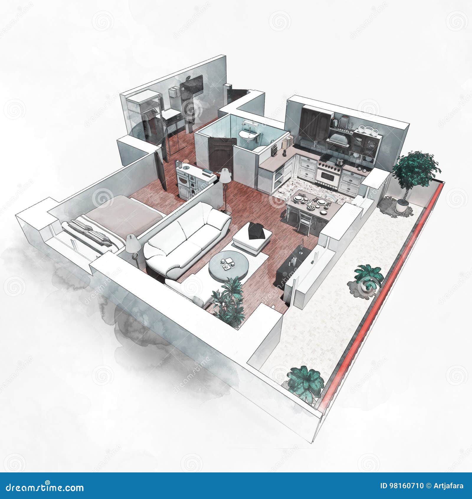 Floor plan sketch stock illustration. Illustration of hand - 98160710