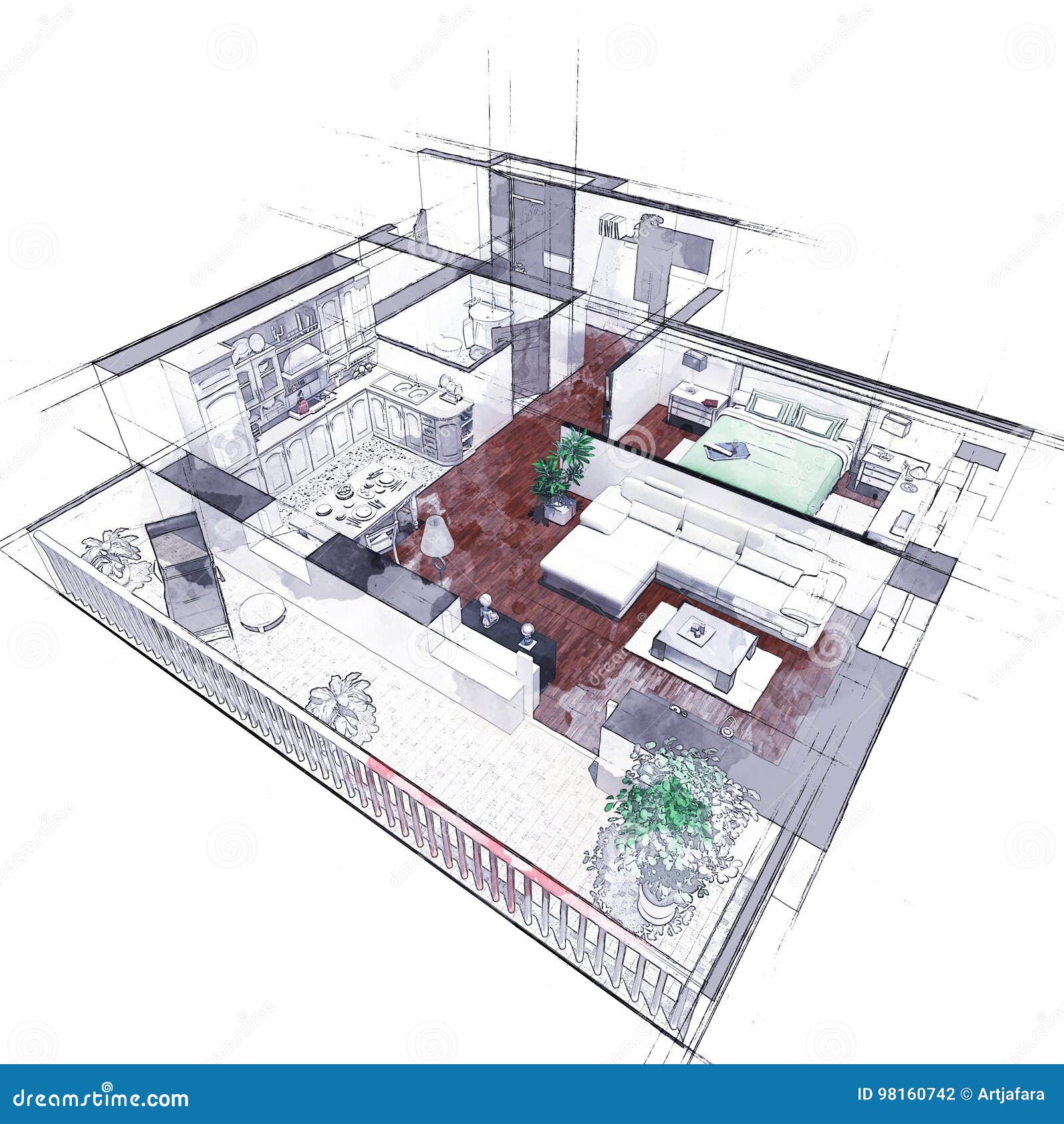 Floor plan sketch stock illustration. Illustration of sketch - 98160742
