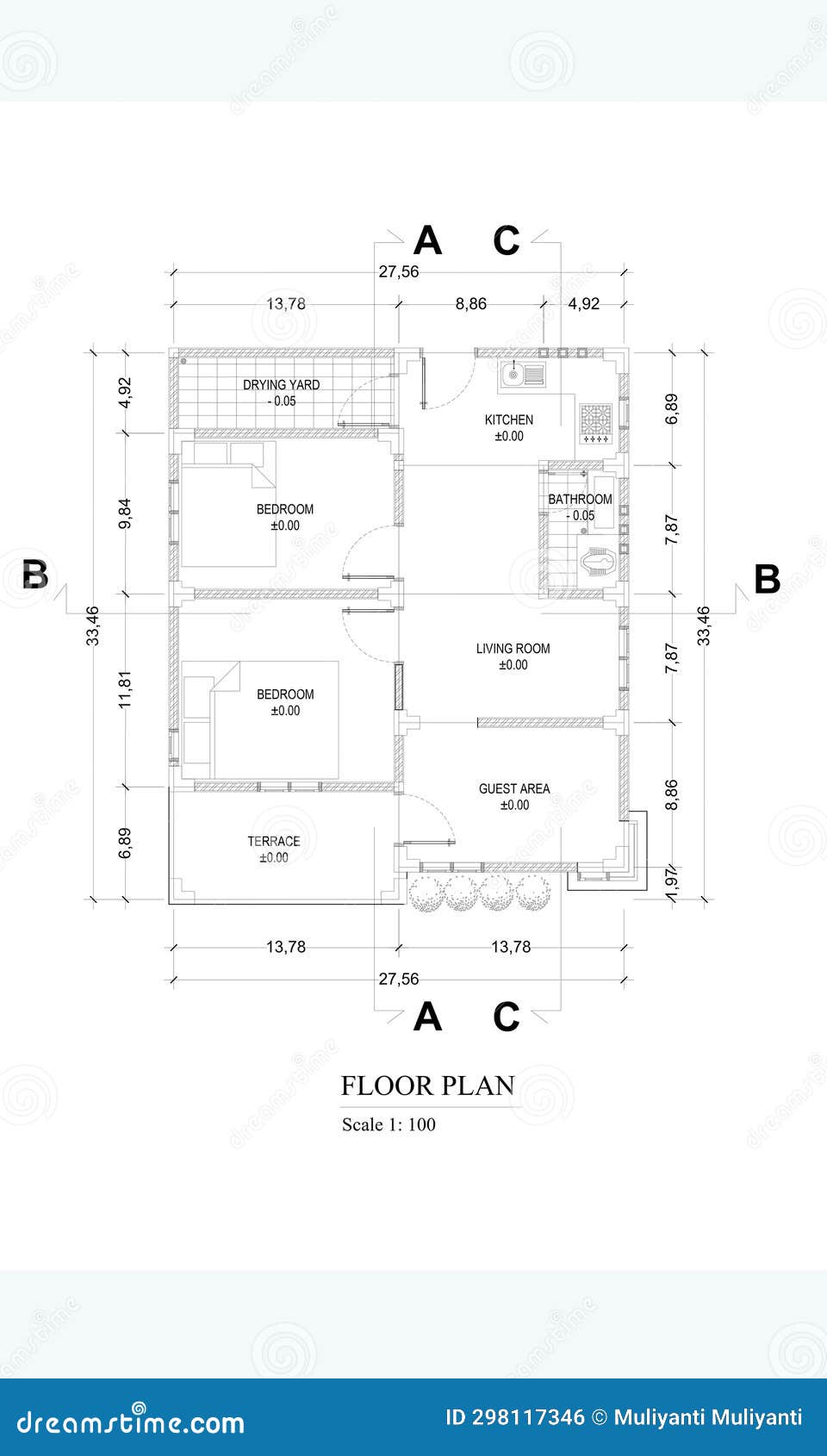 Floor Plan 1st House Size 8m X 7m Stock Vector - Illustration of sketch ...