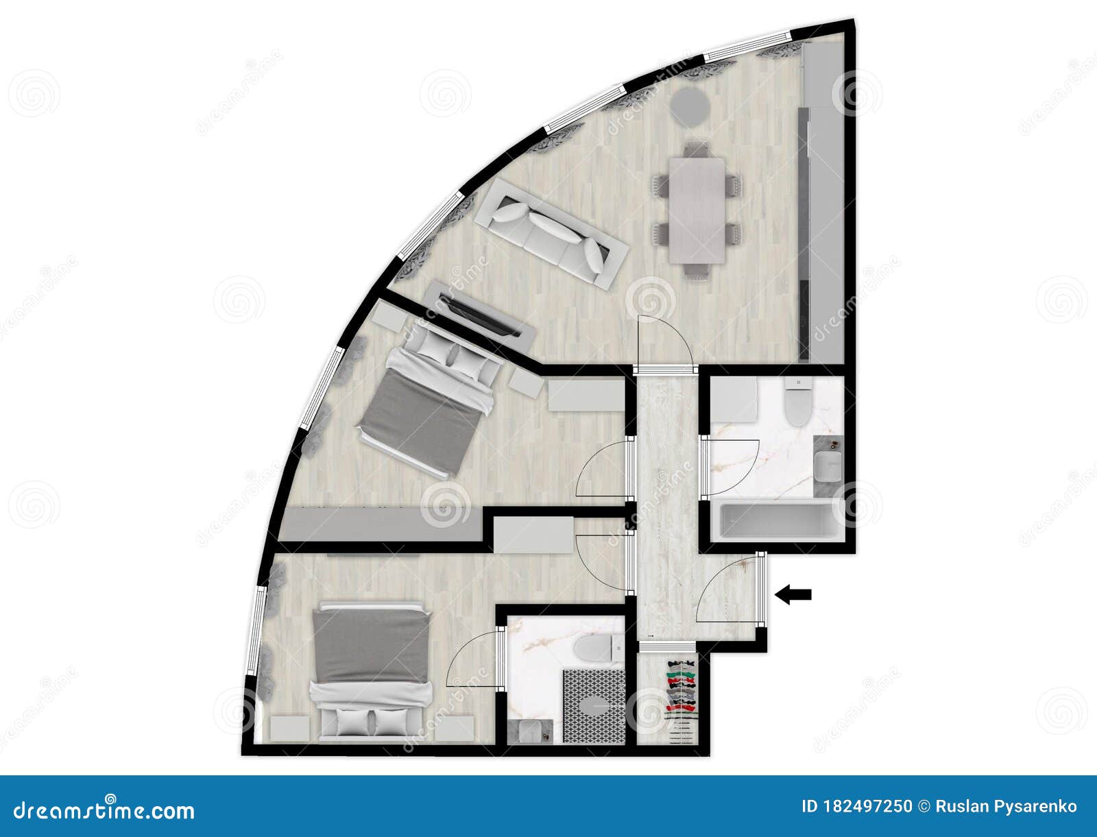 Floor Plan Top View. 3d Floor Plan. Stock Illustration - Illustration ...