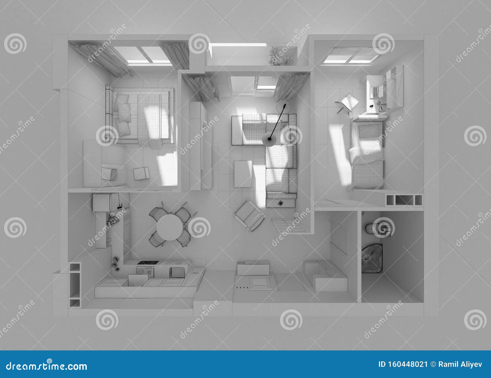 Apartment Interior Top View on White Background. Grid 3D Render Stock ...