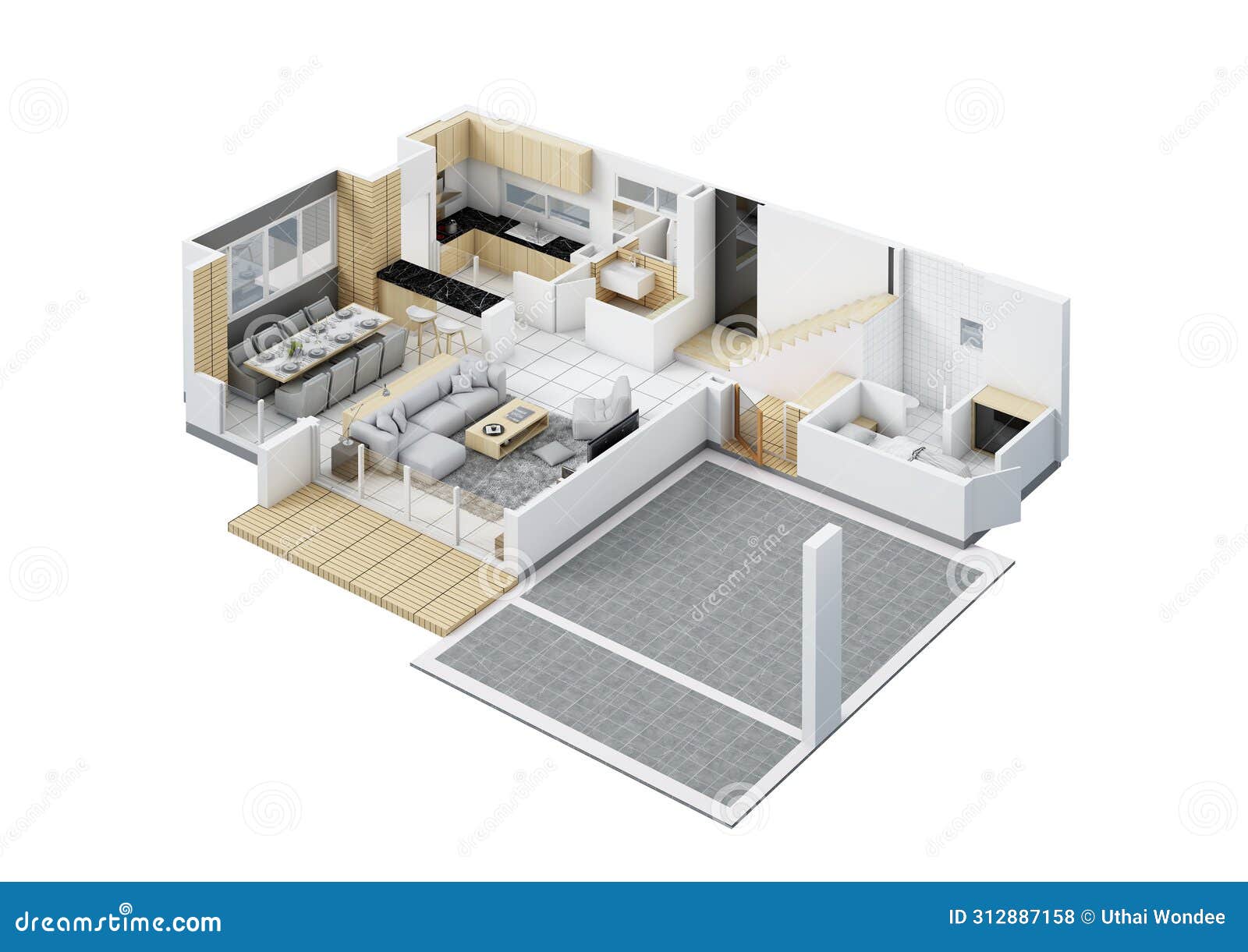 Floor Plan Top View. House Interior on White Background. 3D Render ...