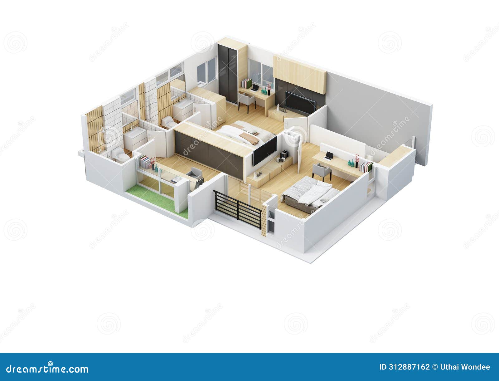 Floor Plan Top View. House Interior Isolated on White Background. 3D ...