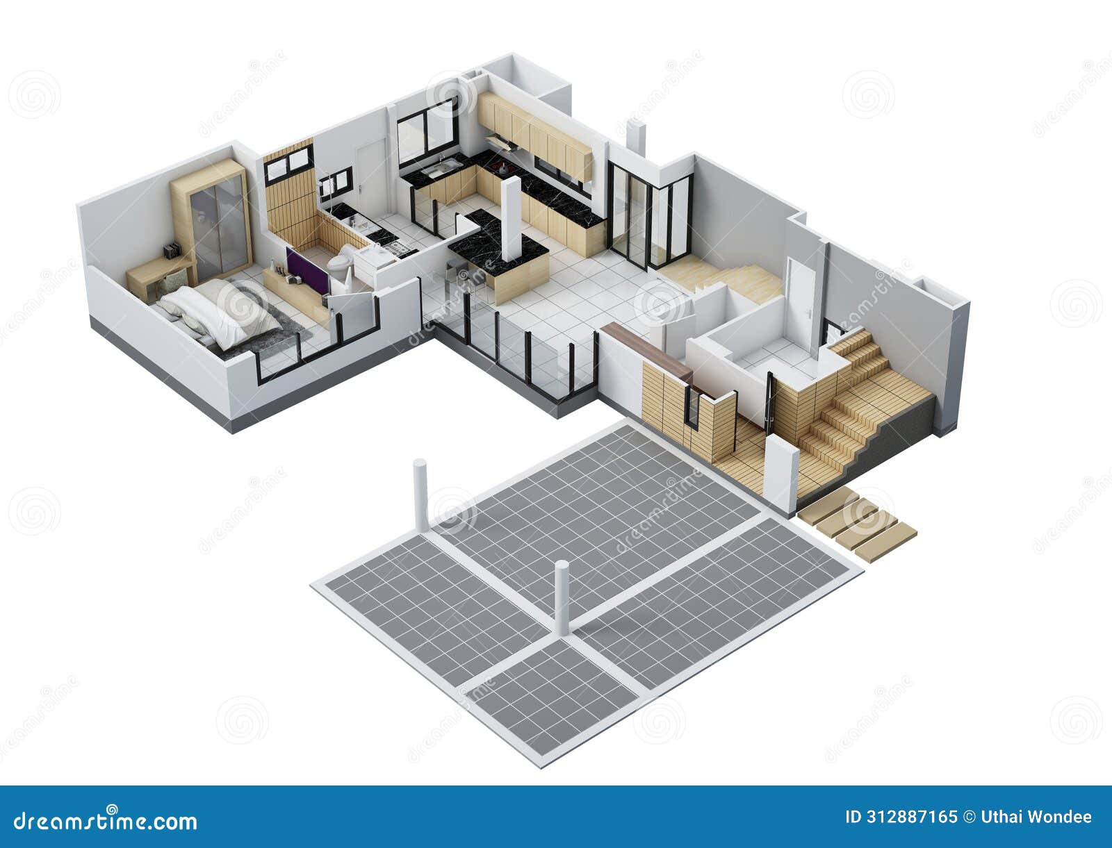 Floor Plan Top View. House Interior Isolated on White Background. 3D ...