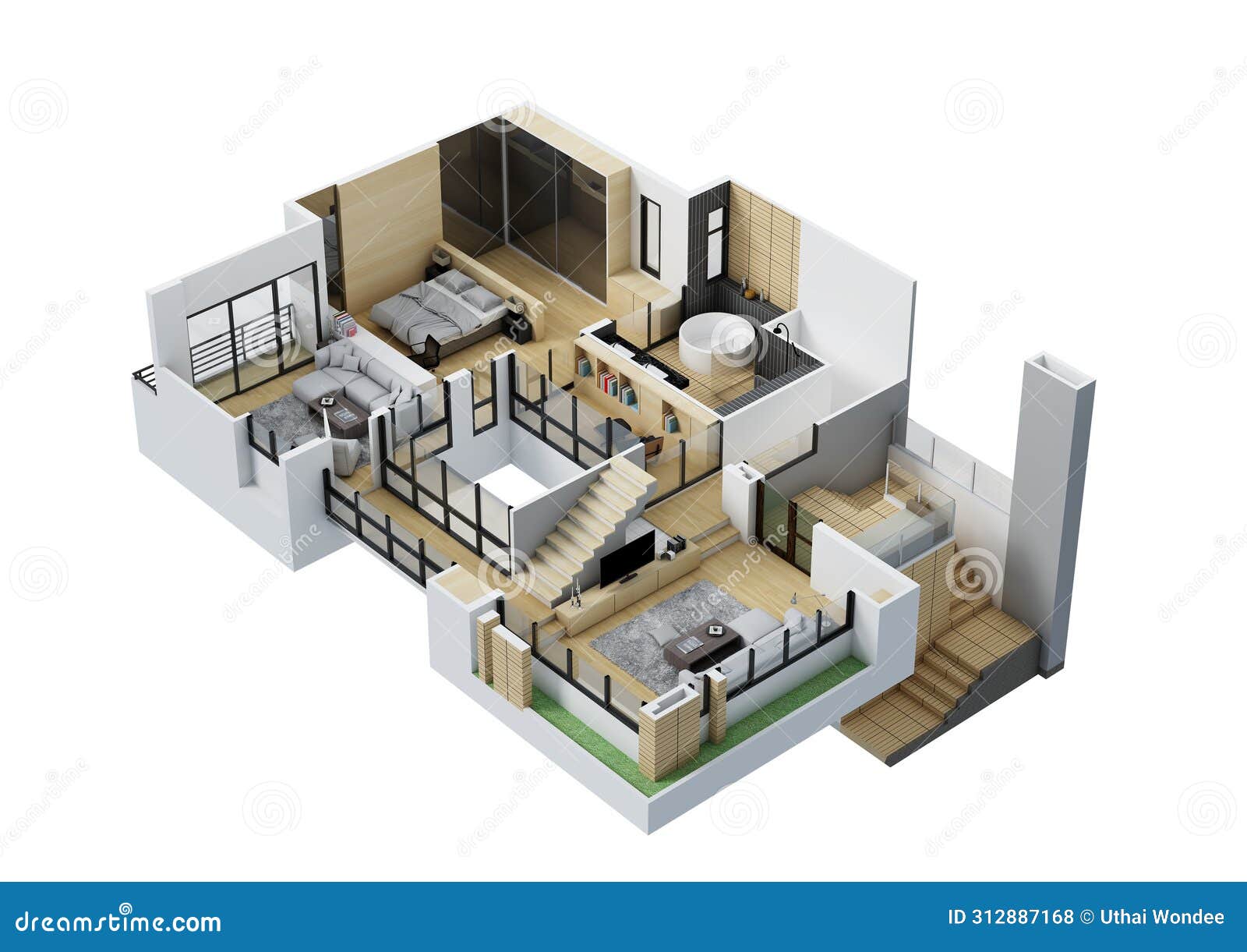 Floor Plan Top View. House Interior Isolated on White Background. 3D ...