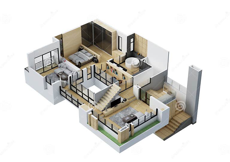 Floor Plan Top View. House Interior Isolated on White Background. 3D ...