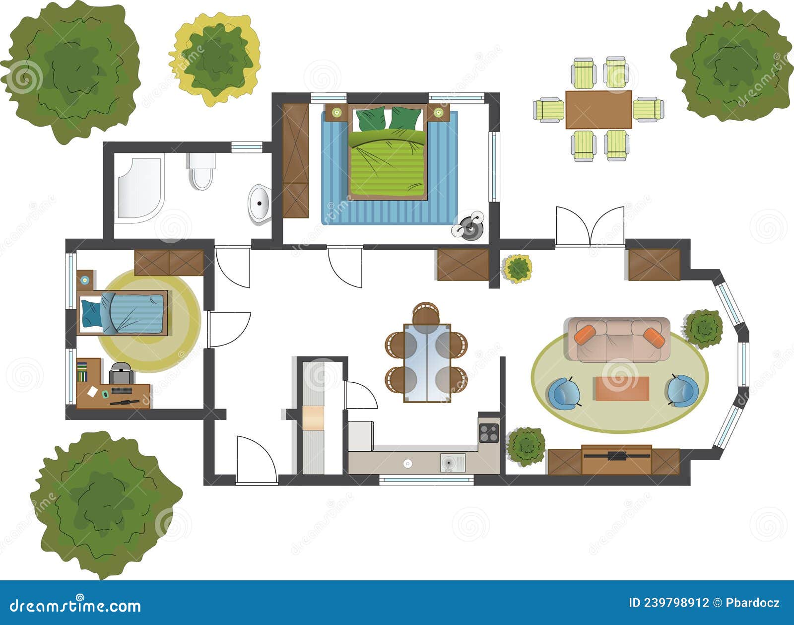 Colorful Floor Plan of a House. Stock Vector - Illustration of door ...