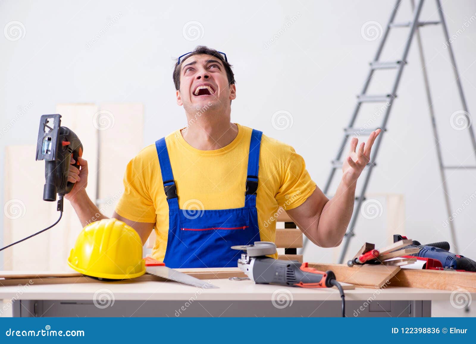 The Floor Repairman Disappointed with His Work Stock Photo - Image of ...