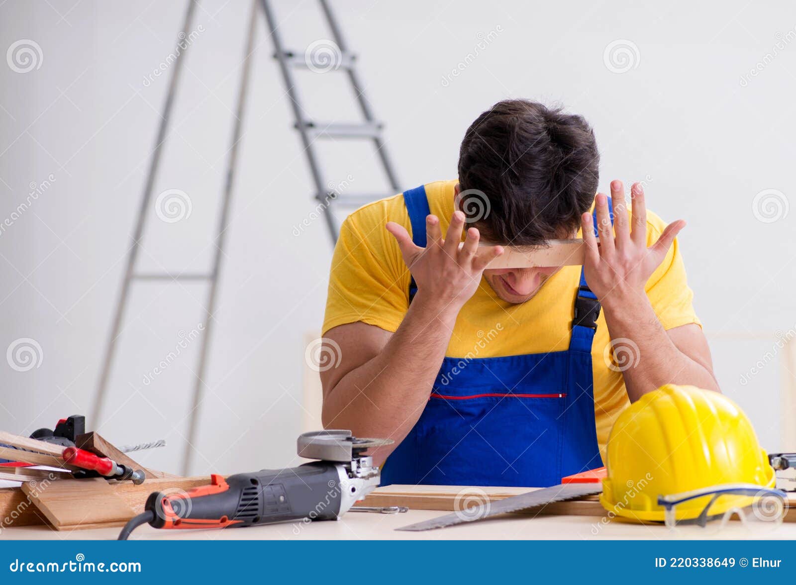 Floor Repairman Disappointed with His Work Stock Image - Image of angry ...