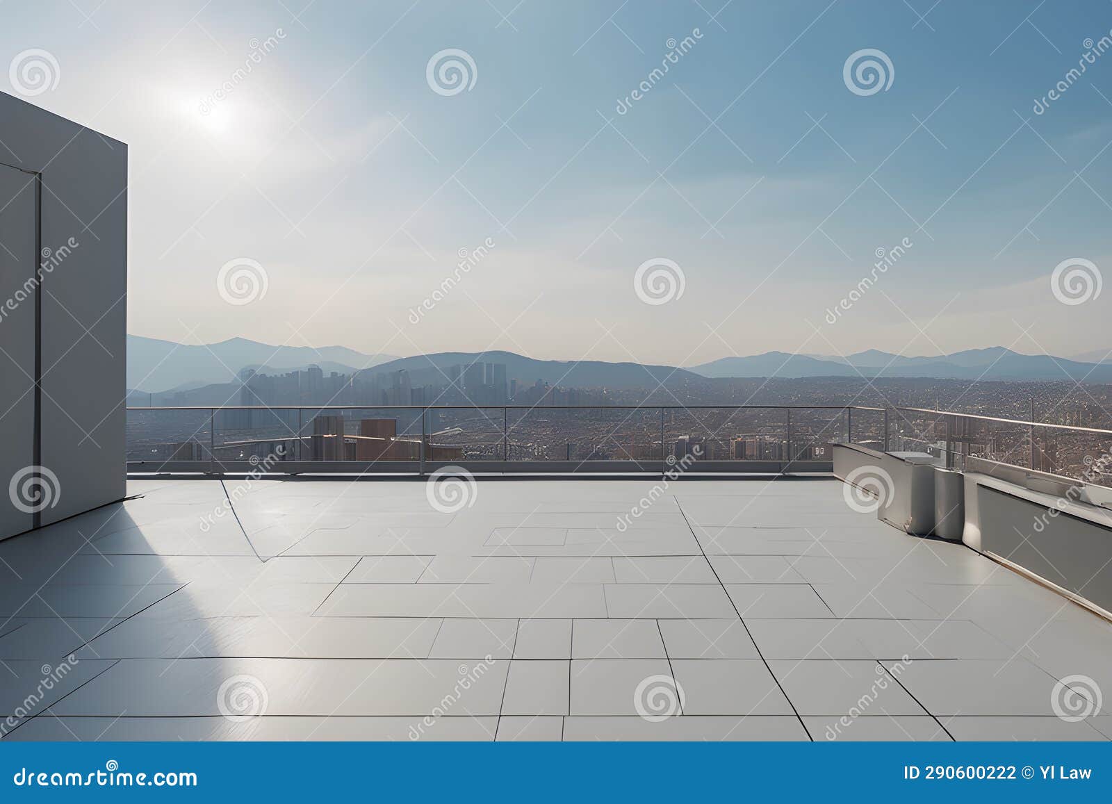 Floor Roof Space with City Scape and Mountains Stock Illustration ...