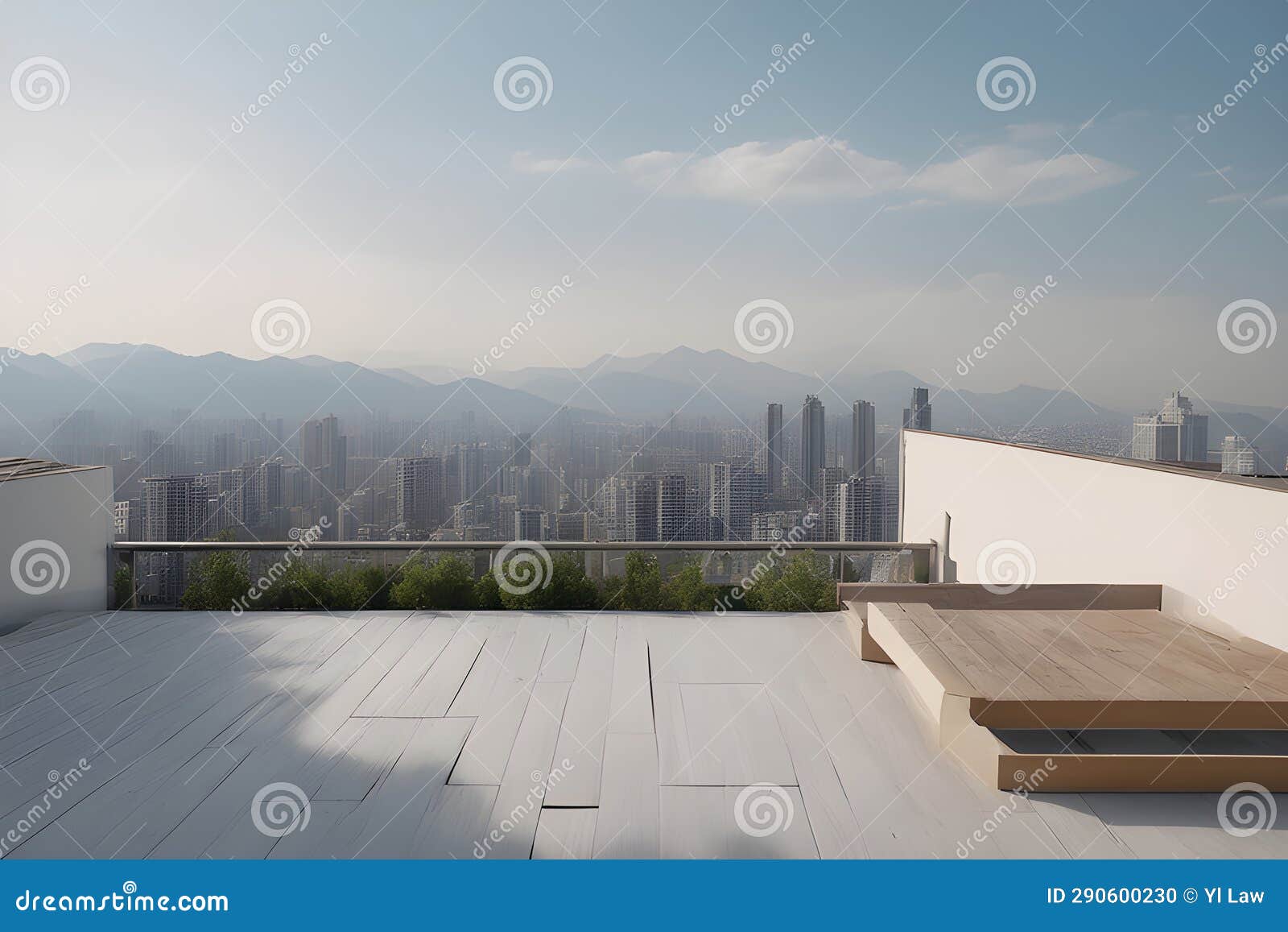 -floor Roof Space with City Scape and Mountains Stock Illustration ...
