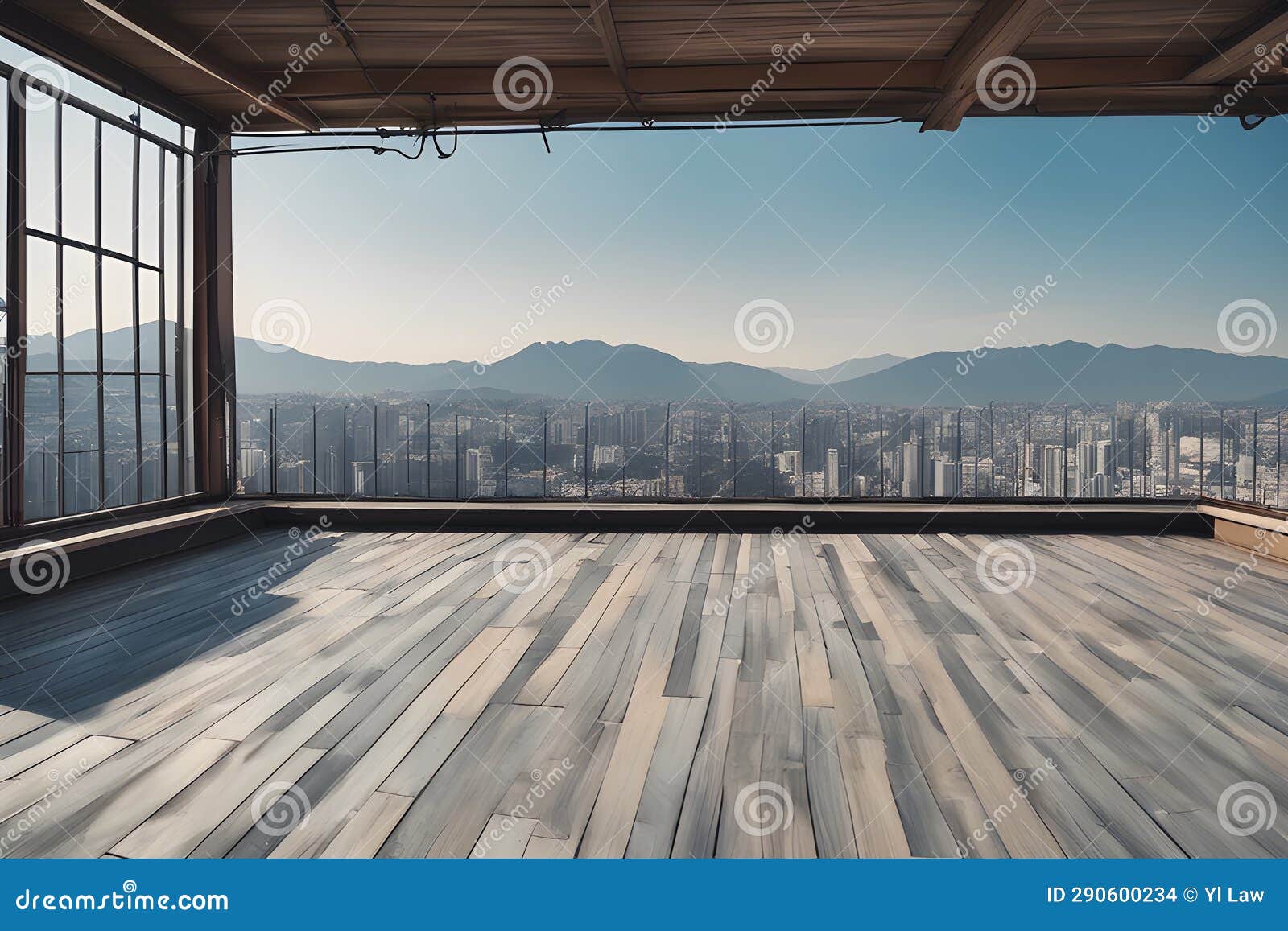 Floor Roof Space with City Scape and Mountains Stock Illustration ...