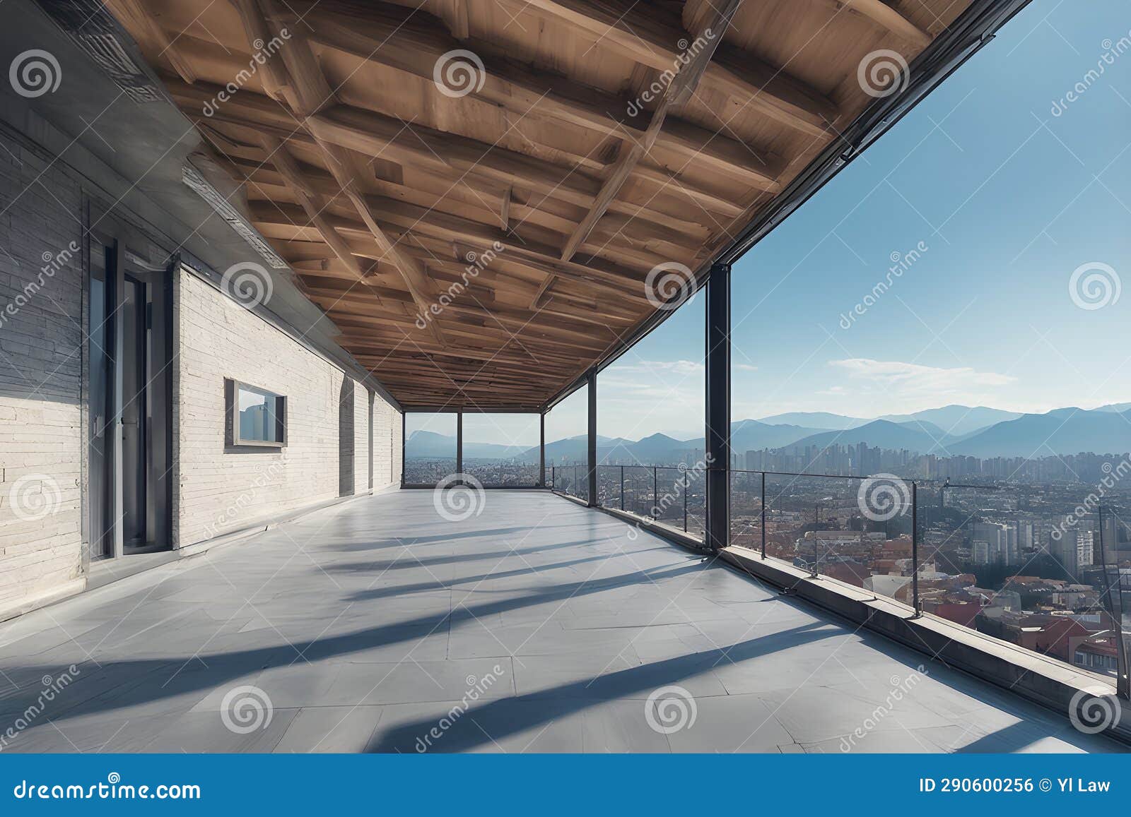 Floor Roof Space with City Scape and Mountains Stock Illustration ...