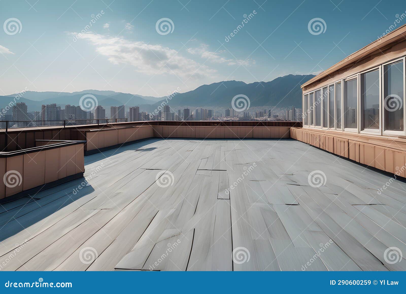 Floor Roof Space with City Scape and Mountains Stock Illustration ...