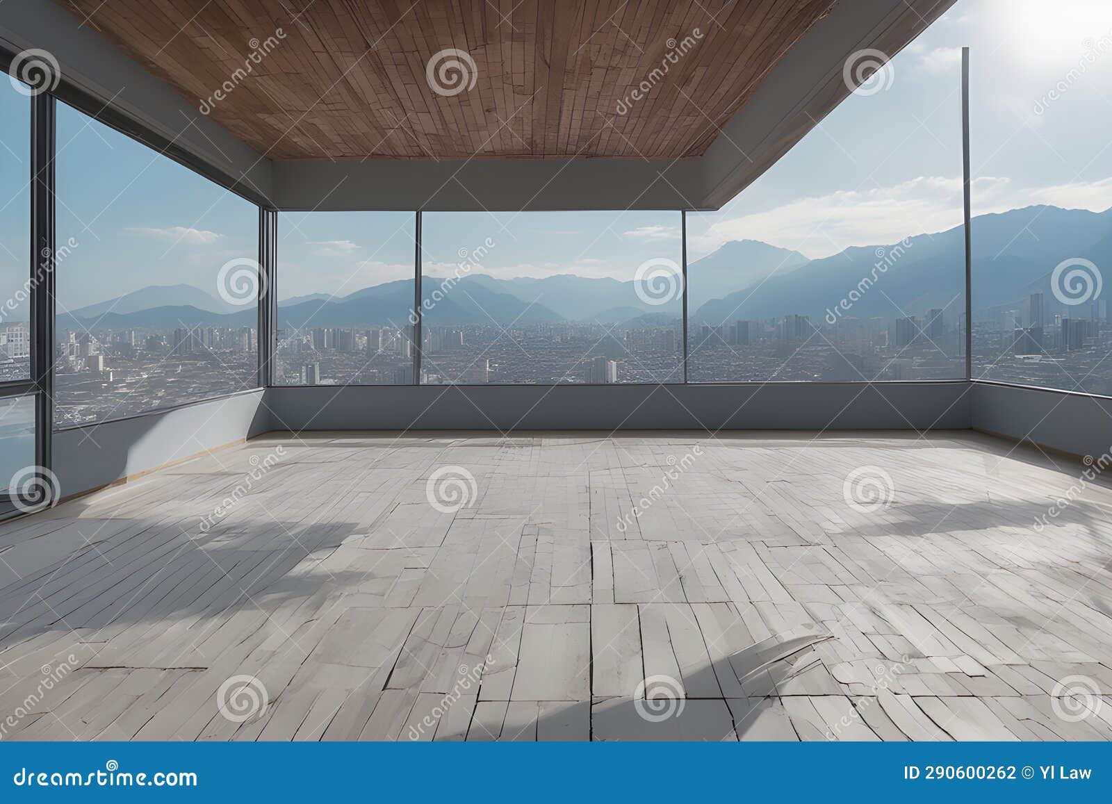Floor Roof Space with City Scape and Mountains Stock Illustration ...