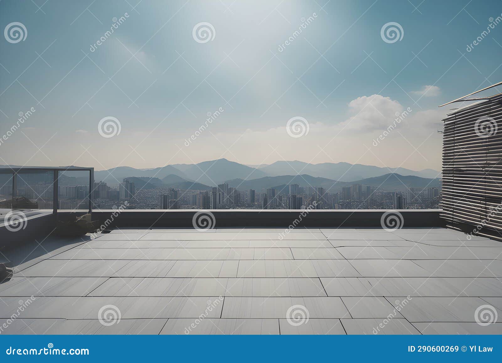 Floor Roof Space with City Scape and Mountains Stock Illustration ...