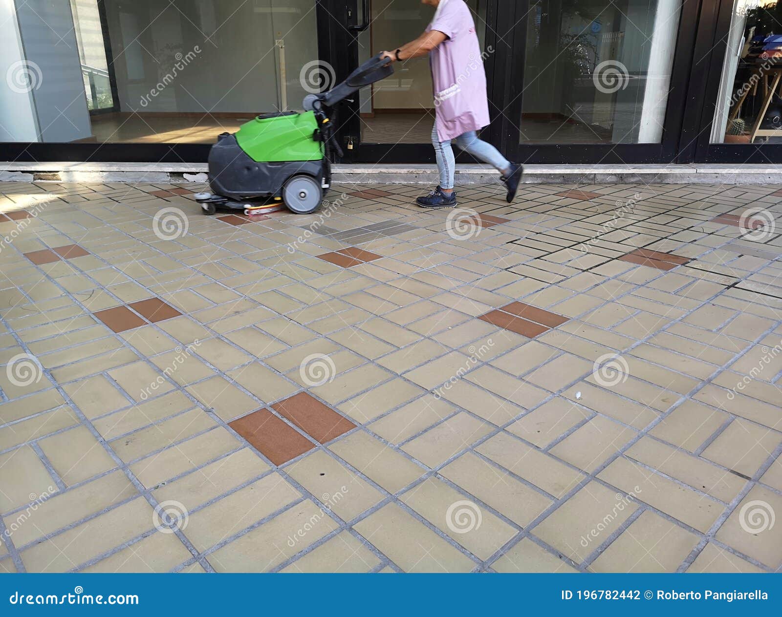 Floor Scrubber with Operator at Work Stock Photo - Image of scrubber ...