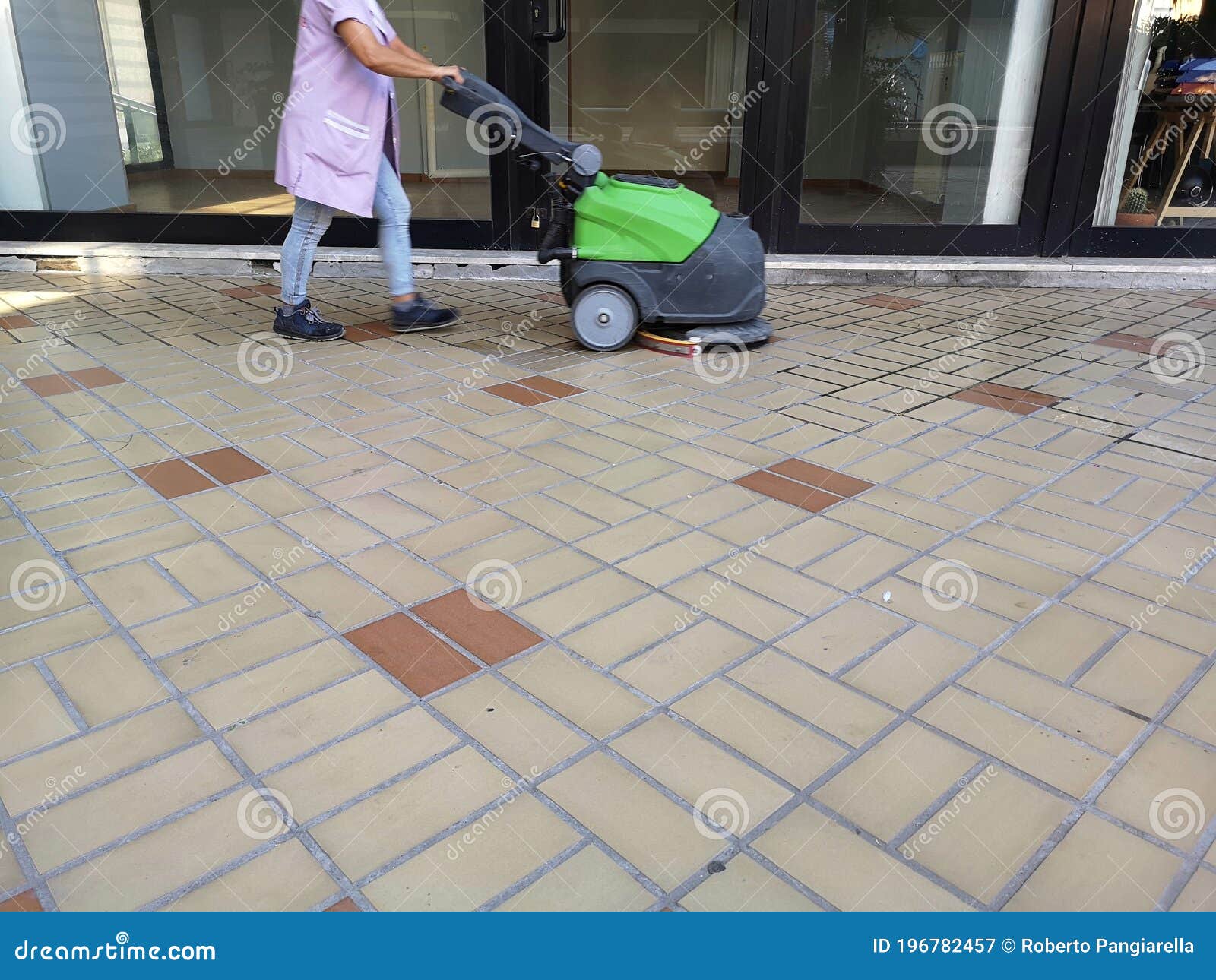 Floor Scrubber with Operator at Work Stock Image - Image of work, clean ...