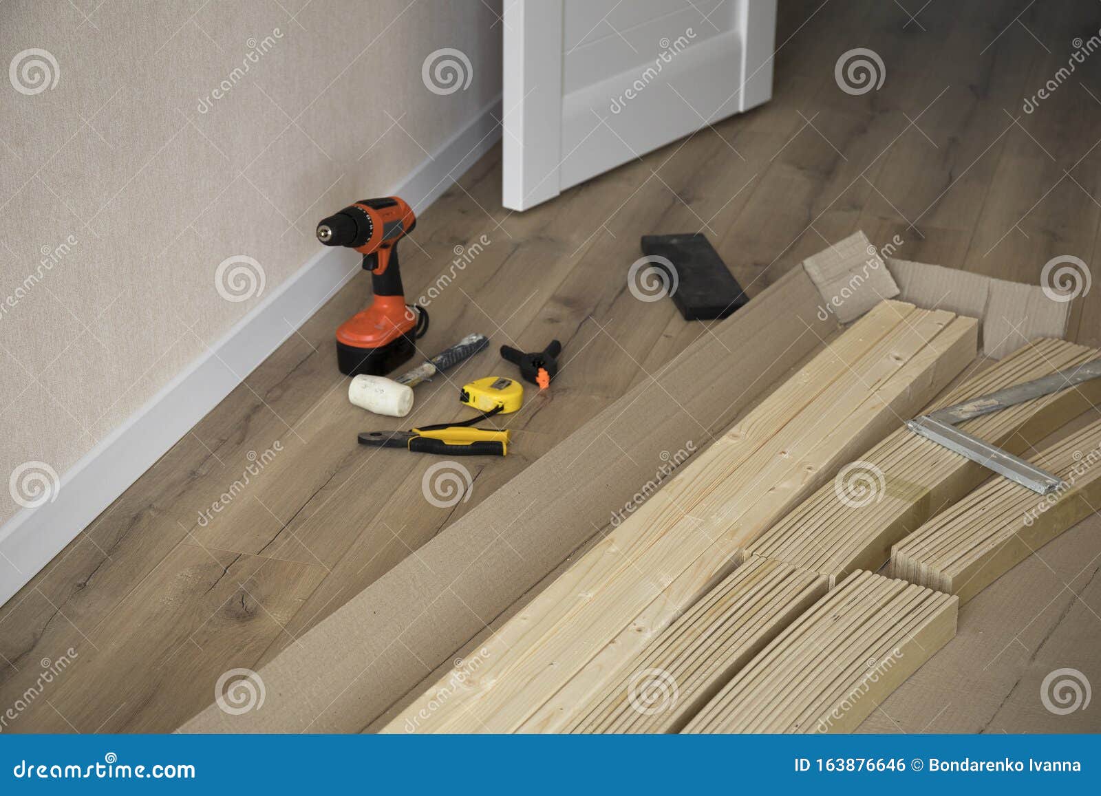 Floor Skirting Board and Repair Tools Stock Photo - Image of corner ...