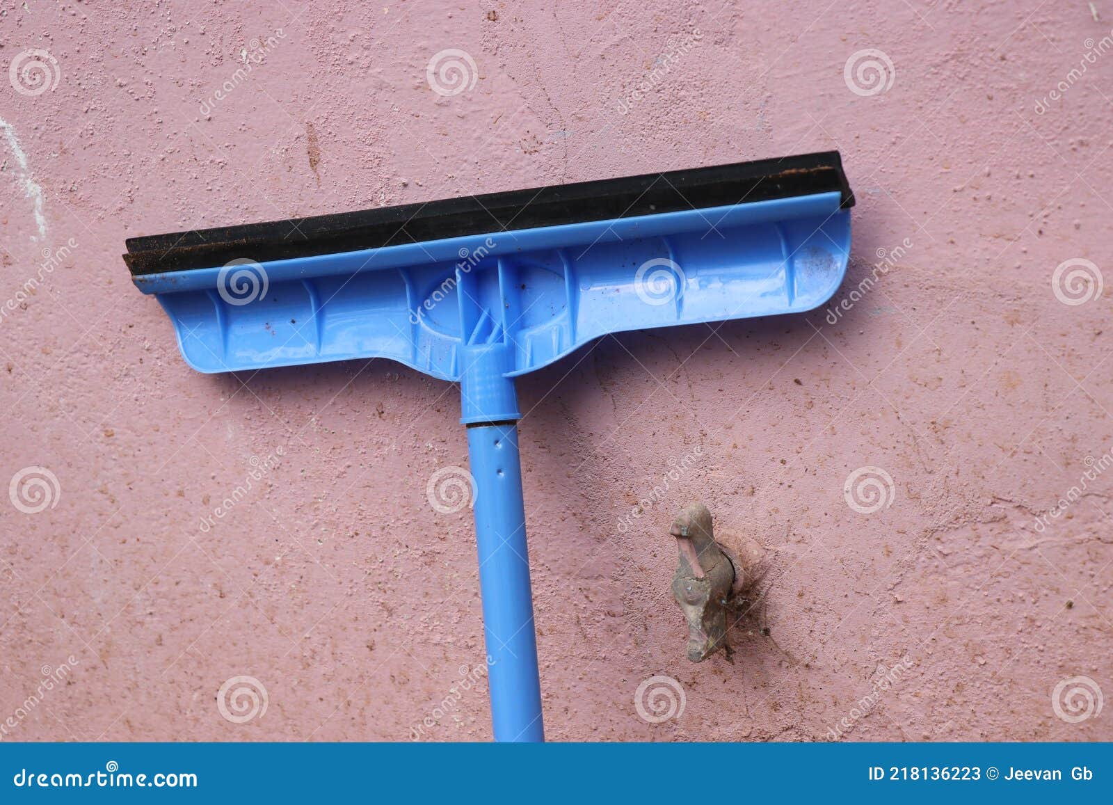 Floor Squeegee or Sponge Squeegee with Blue Plastic Handle Supported on ...