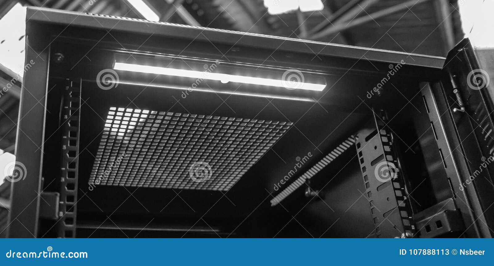 Close-up of an Opened Computer Server Cabinet Seen within an Industrial ...