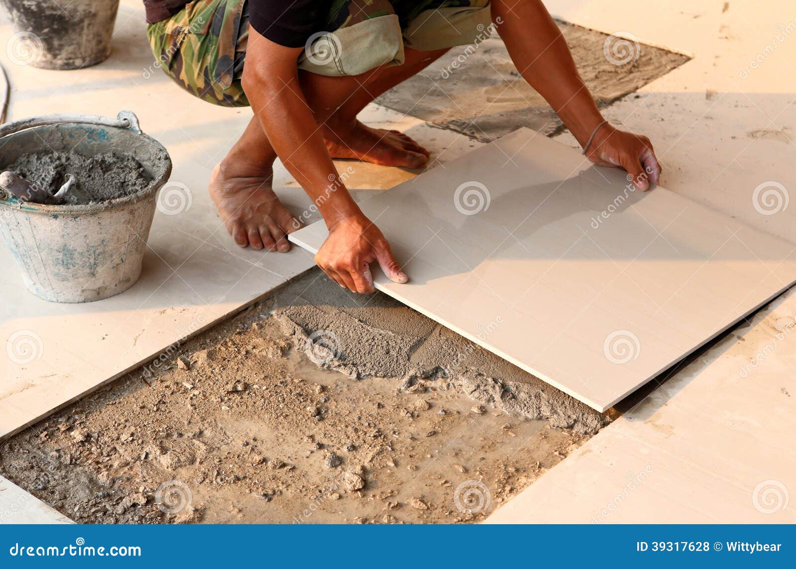 Floor Tile Installation for House Building Stock Photo - Image of home ...