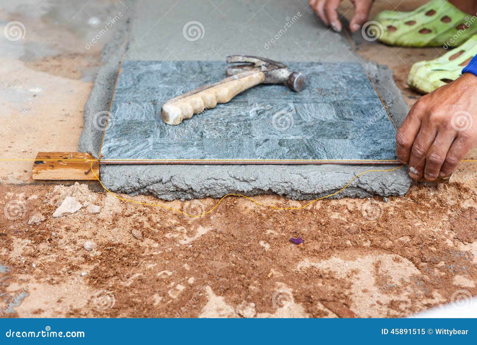 Floor Tile Installation for House Building Stock Image - Image of ...