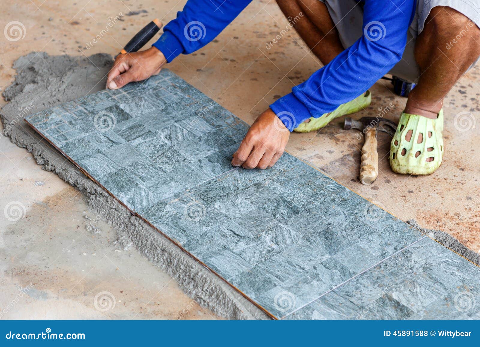 Floor Tile Installation for House Building Stock Photo - Image of ...