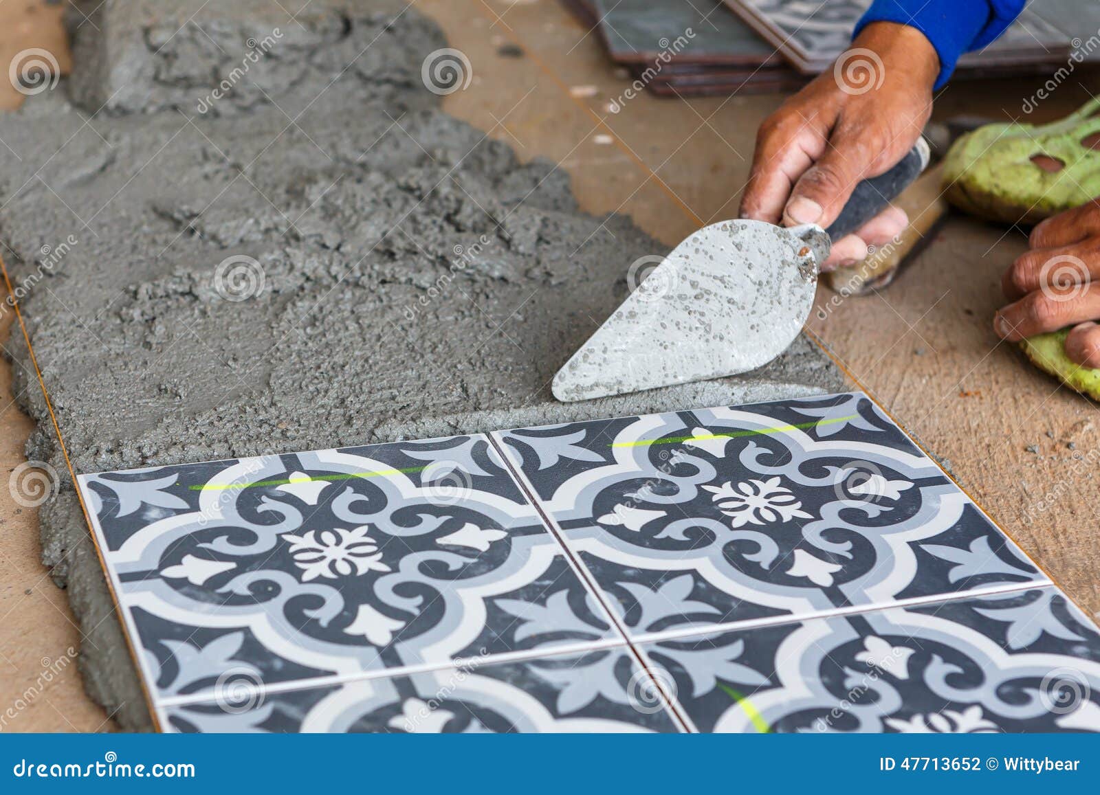 Floor Tile Installation for House Building Stock Photo - Image of ...