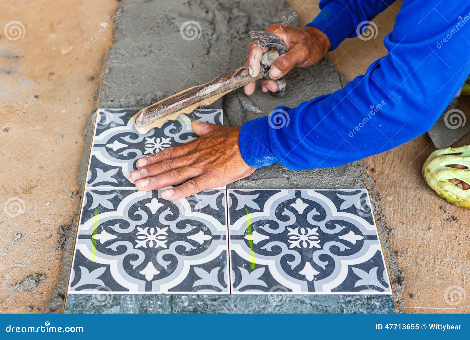 Floor Tile Installation for House Building Stock Image - Image of house ...