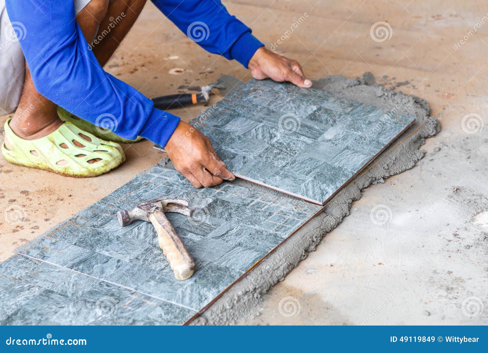 Floor Tile Installation for House Building Stock Image - Image of tool ...
