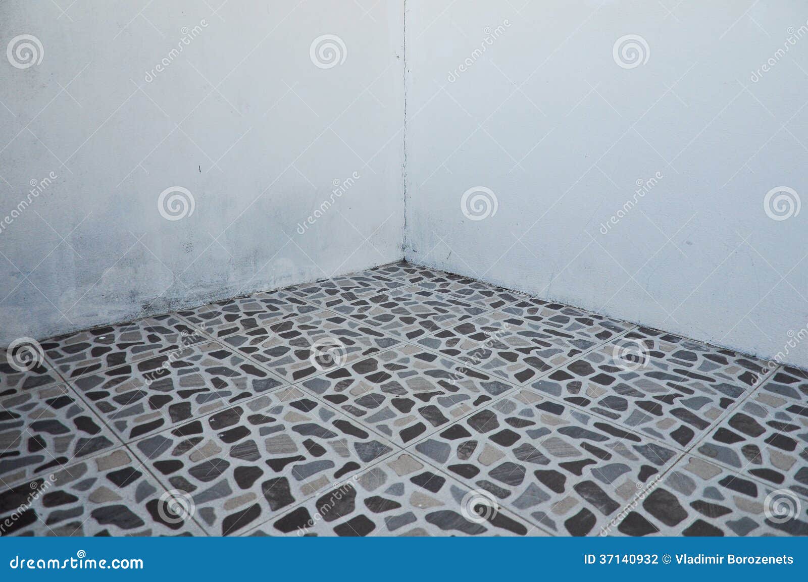 Floor with Tiles and Blank Wall Corner for Background Stock Photo ...