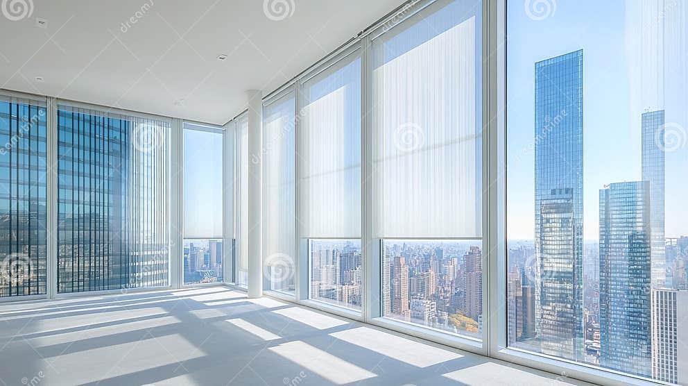 Floor-to-ceiling Windows with Motorized Blinds Integrated into the Stock Illustration ...