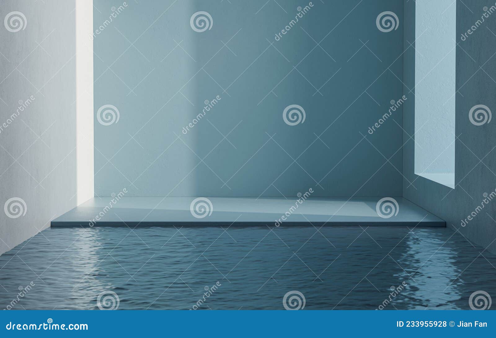 Floor and Water in a Empty Room, 3d Rendering Stock Illustration ...