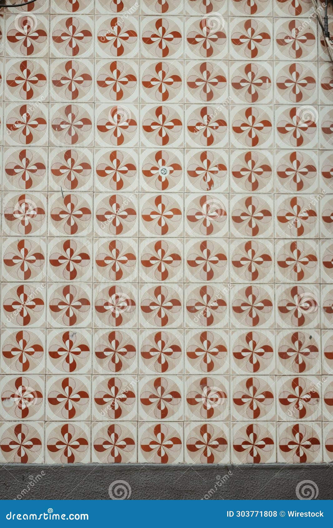 The Floor with White, Red and Black Tile Patterns and Two Wires Stock ...